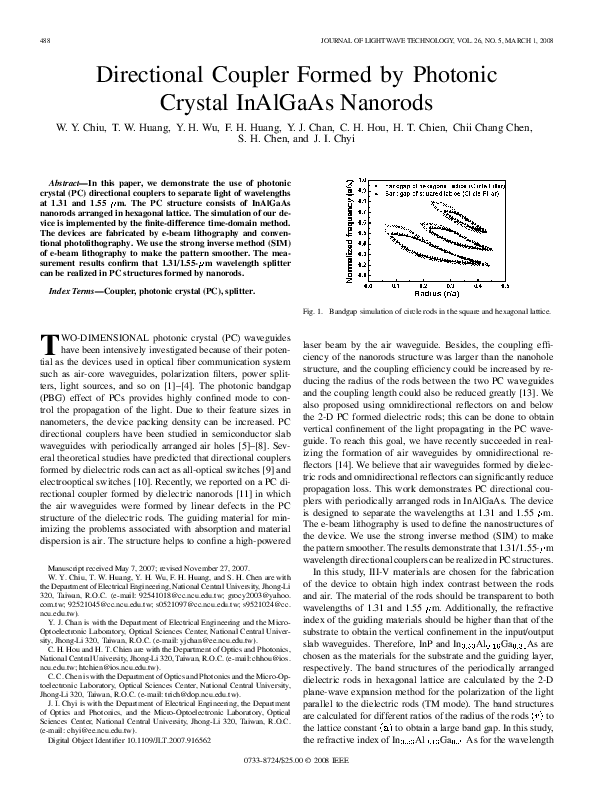 (PDF) Directional Coupler Formed by Photonic Crystal InAlGaAs Nanorods