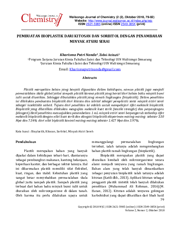 (PDF) Pembuatan Bioplastik Dari Kitosan Dan Sorbitol Dengan Penambahan ...