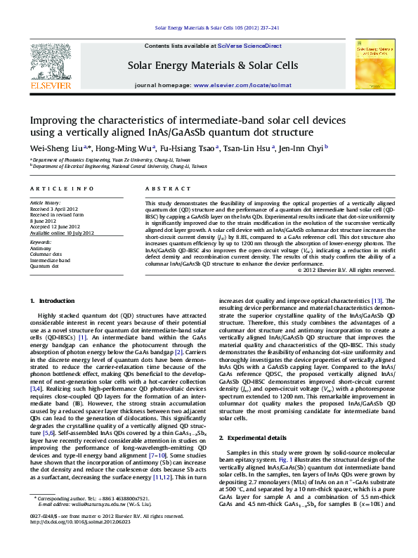 (PDF) Improving the characteristics of intermediate-band solar cell ...