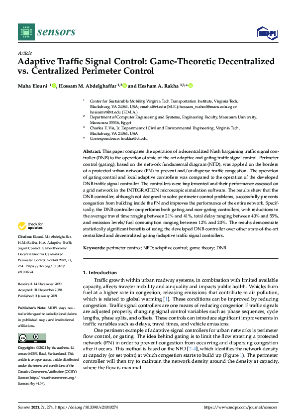 (PDF) Adaptive Traffic Signal Control: Game-Theoretic Decentralized vs ...