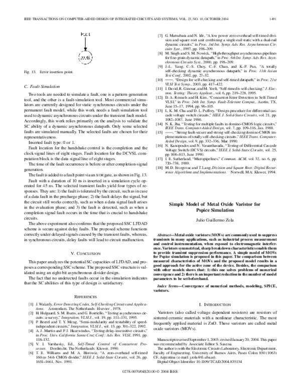 (PDF) Simple model of metal oxide varistor for Pspice Simulation