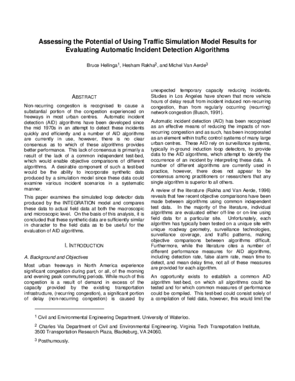 Pdf Assessing The Potential Of Using Traffic Simulation Model Results For Evaluating Automatic
