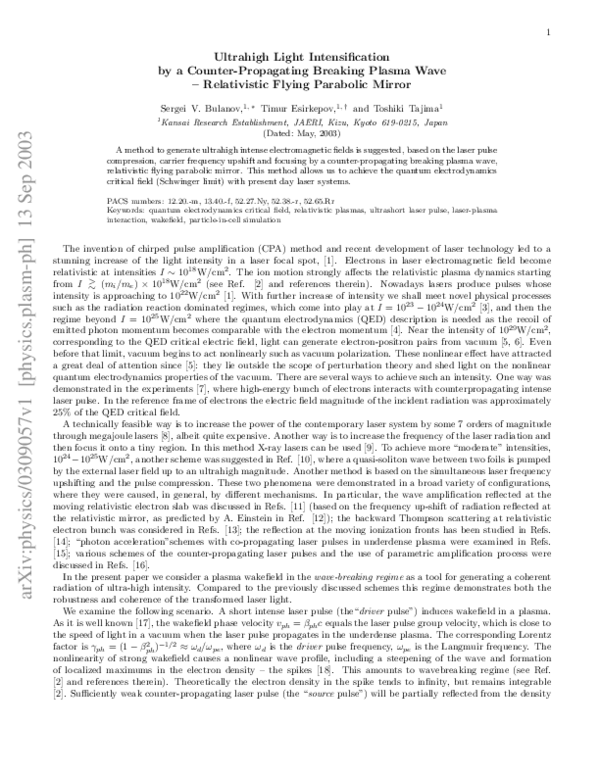 (PDF) Ultrahigh Light Intensification by a Counter-Propagating Breaking ...