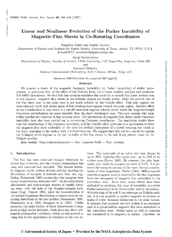 (PDF) Linear and Nonlinear Evolution of the Parker Instability of ...