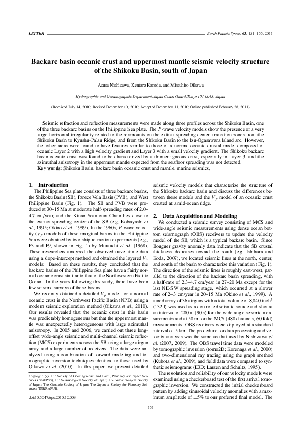 (PDF) Backarc basin oceanic crust and uppermost mantle seismic velocity ...