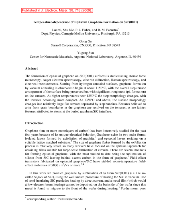 (PDF) Temperature Dependence of Epitaxial Graphene Formation on SiC(0001)