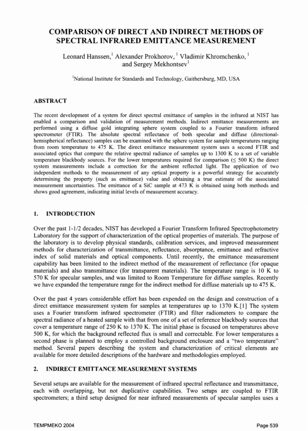 (PDF) Comparison of Direct and Indirect Methods of Spectral Infrared Emittance Measurement