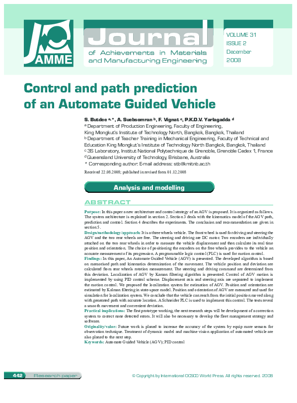 (PDF) Control and path prediction of an Automate Guided Vehicle