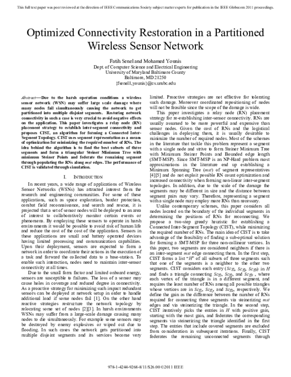 (PDF) Optimized Connectivity Restoration in a Partitioned Wireless Sensor Network