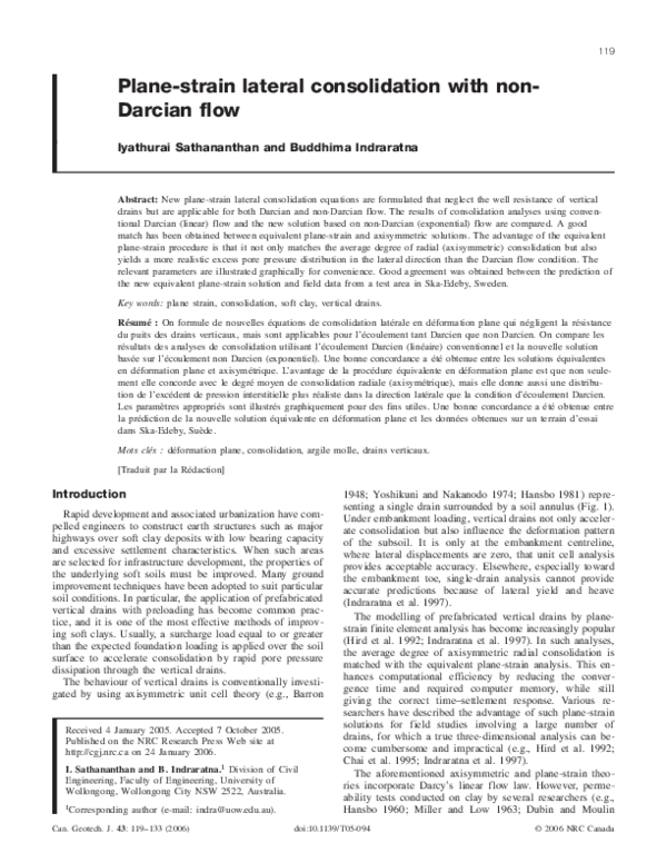 (PDF) Plane-strain lateral consolidation with non-Darcian flow