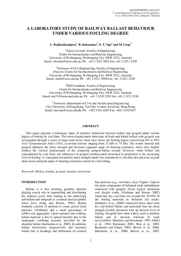 (PDF) Simulation of Fresh and Fouled Ballast Behavior using Discrete Element Method