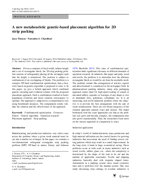 (PDF) A new metaheuristic genetic-based placement algorithm for 2D strip packing