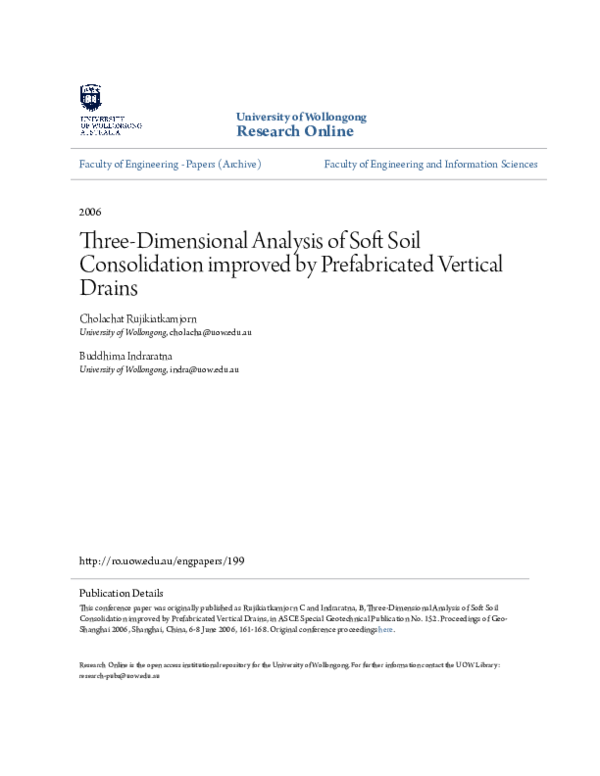 (PDF) Three-Dimensional Numerical Modeling of Soft Soil Consolidation Improved by Prefabricated ...