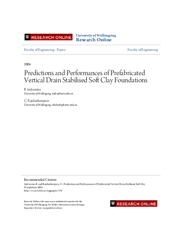(PDF) Predictions and Performances of Prefabricated Vertical Drain Stabilised Soft Clay Foundations
