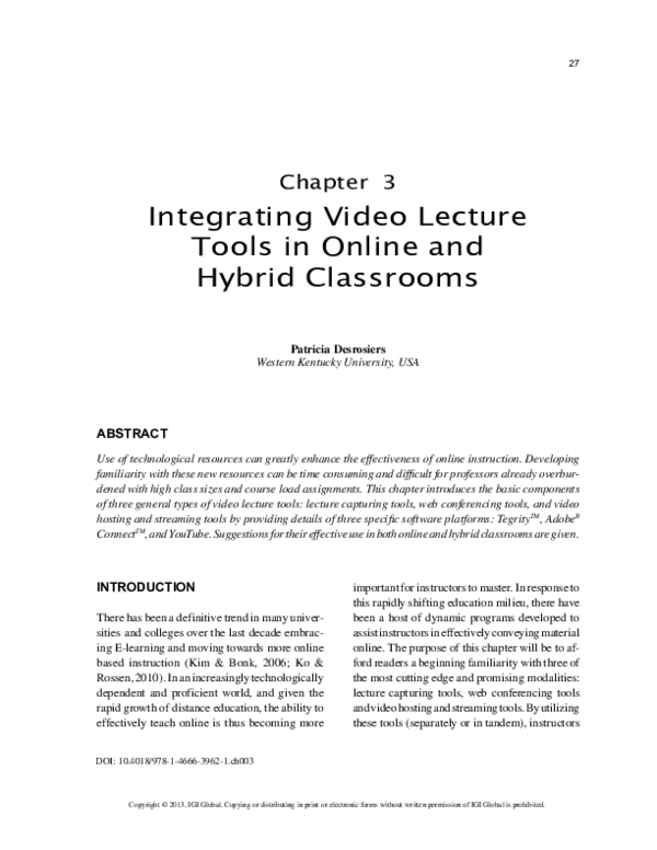 (PDF) Integrating Video Lecture Tools in Online and Hybrid Classrooms