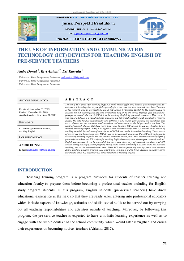 (PDF) The Use of Information and Communication Technology (Ict) Devices ...