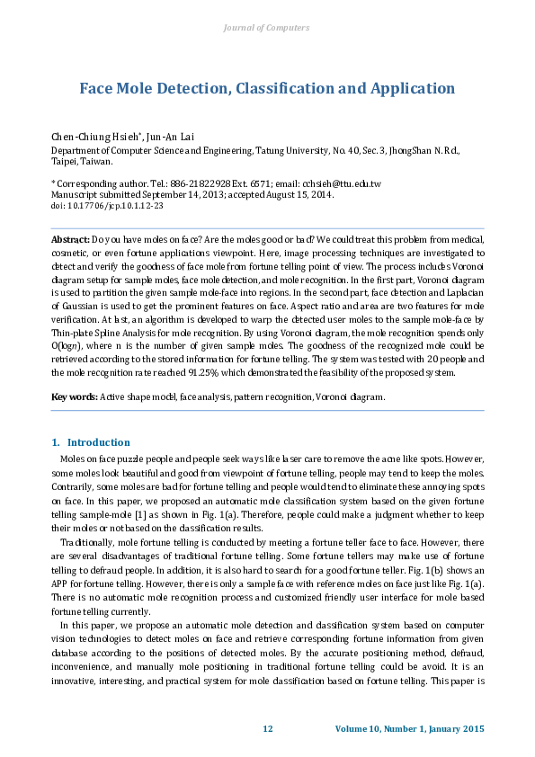 (PDF) Face Mole Detection, Classification and Application
