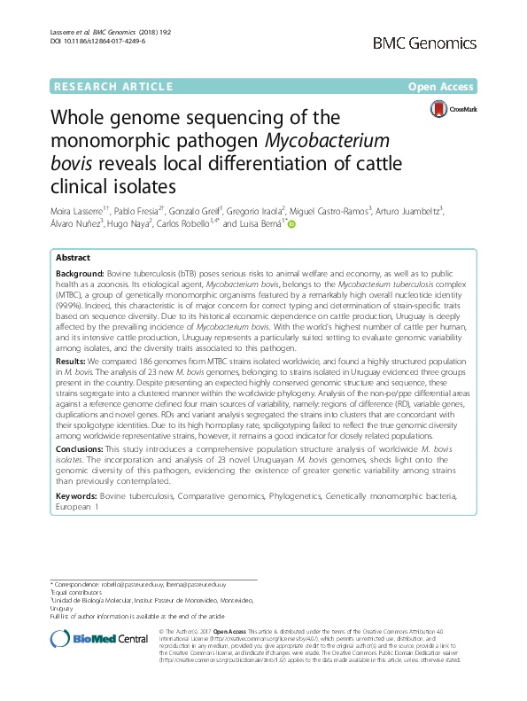 (PDF) Whole genome sequencing of the monomorphic pathogen Mycobacterium ...
