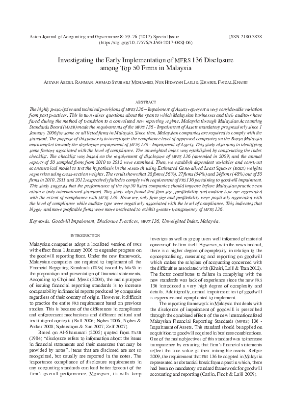 (PDF) Investigating the Early Implementation of MFRS 136 Disclosure ...