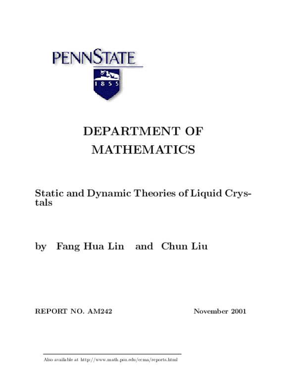 (PDF) Static and Dynamic Theories of Liquid Crys- tals | Fanghua Lin ...