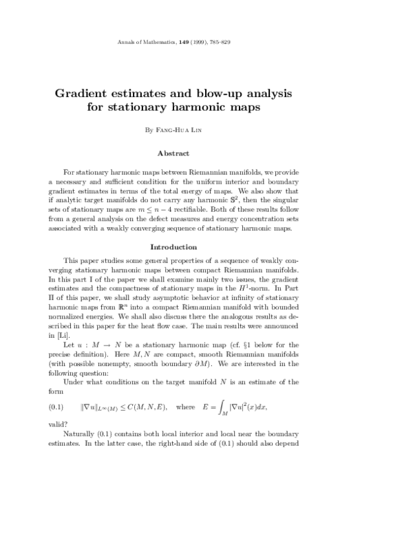 (PDF) Gradient Estimates and Blow-Up Analysis for Stationary Harmonic Maps