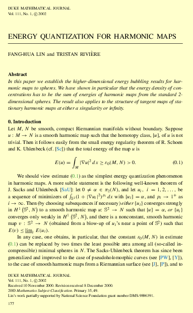 (PDF) Energy quantization for harmonic maps