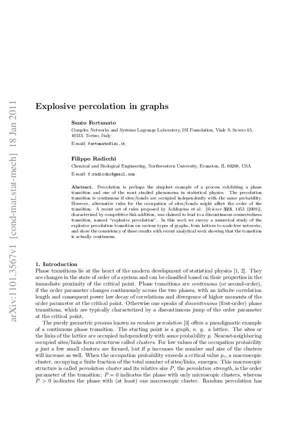 (PDF) Explosive percolation in graphs