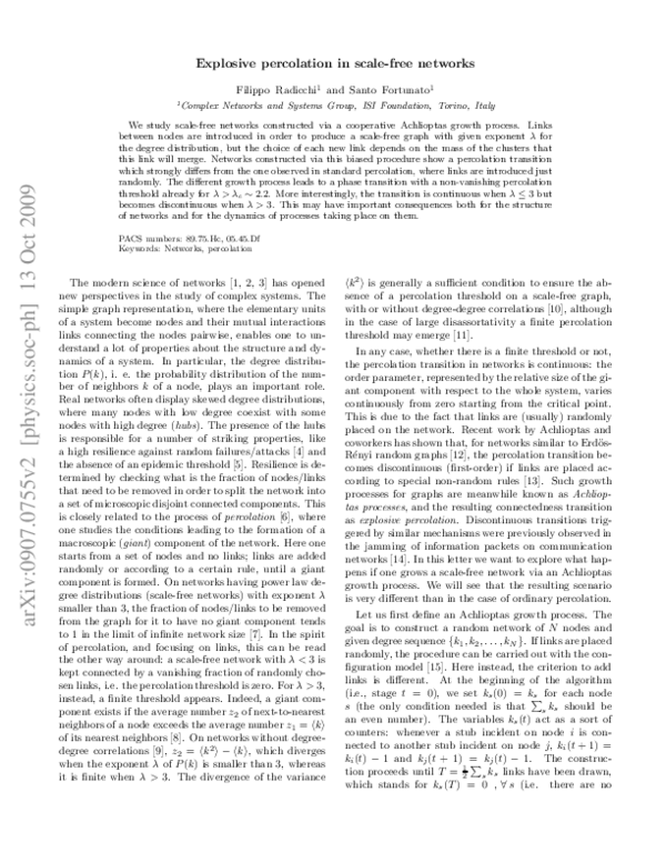 (PDF) Explosive Percolation in Scale-Free Networks | Santo Fortunato - Academia.edu