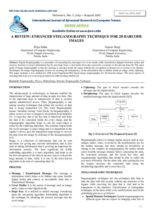 (PDF) A Review: Enhanced Steganography Technique for 2D Barcode Images