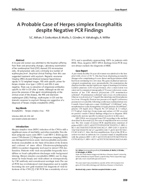 (PDF) A Probable Case of Herpes simplex Encephalitis despite Negative ...