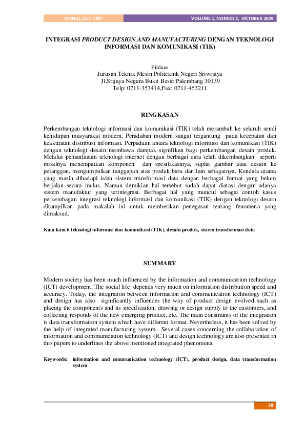 (PDF) Integrasi Product Design and Manufacturing Dengan Teknologi Informasi Dan Komunikasi (Tik ...