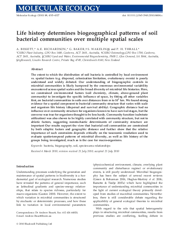 (PDF) Life history determines biogeographical patterns of soil ...