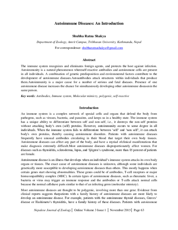 (PDF) Autoimmune Diseases: An Introduction
