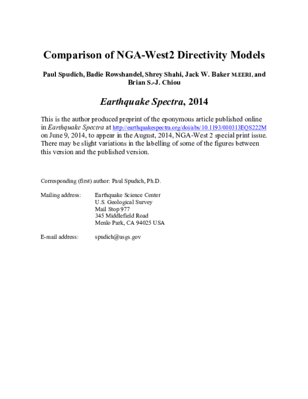 (PDF) Comparison of NGA-West2 Directivity Models