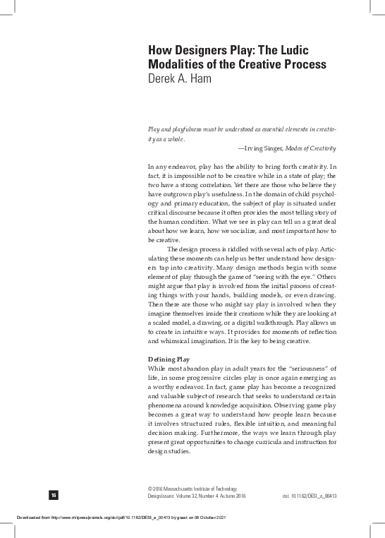 (PDF) How Designers Play: The Ludic Modalities of the Creative Process