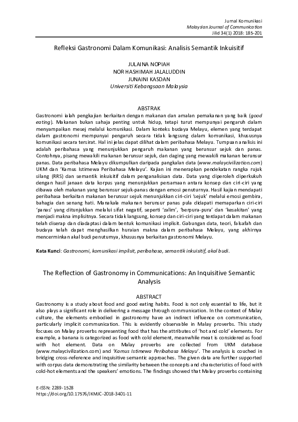 (PDF) Refleksi Gastronomi Dalam Komunikasi: Analisis Semantik Inkuisitif (The Reflection of ...