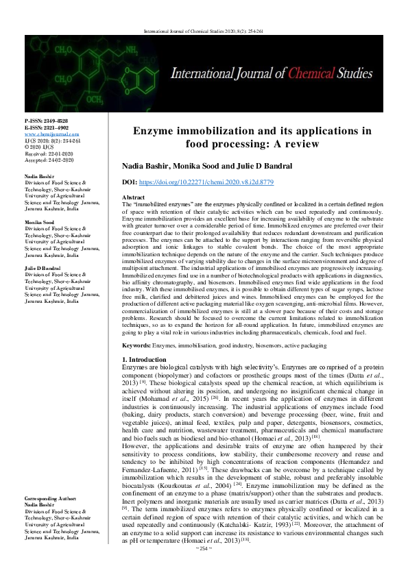 (PDF) Enzyme immobilization and its applications in food processing: A ...