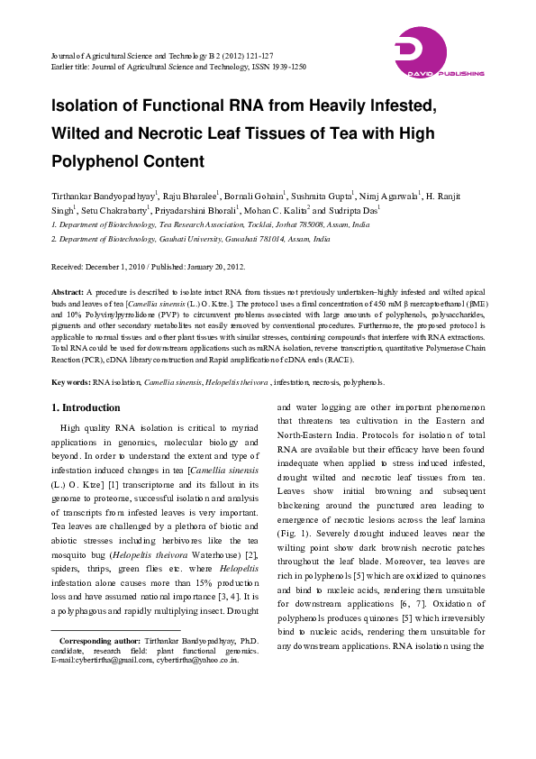 (PDF) Isolation of Functional RNA from Heavily Infested, Wilted and ...