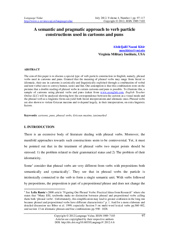 (PDF) A semantic and pragmatic approach to verb particle constructions ...