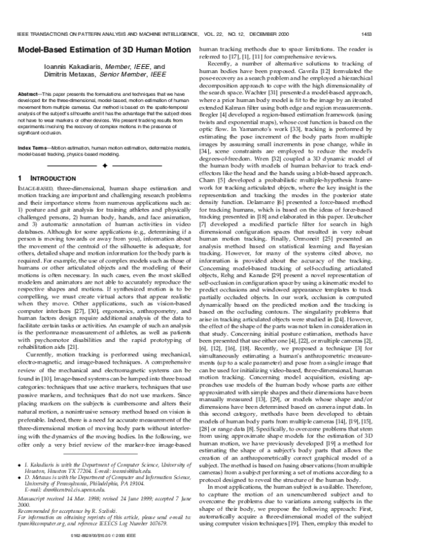 (PDF) Model-based estimation of 3D human motion