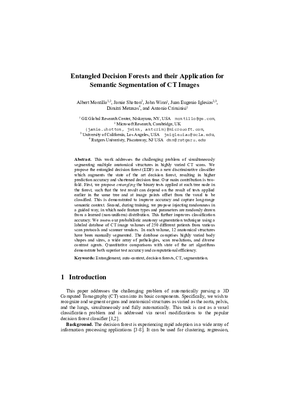 (PDF) Entangled Decision Forests and Their Application for Semantic Segmentation of CT Images