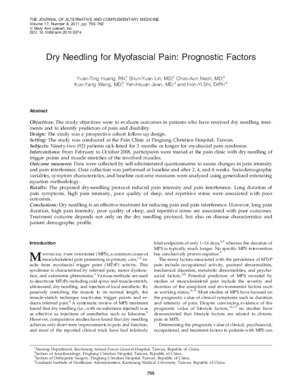 (PDF) Dry Needling for Myofascial Pain: Prognostic Factors