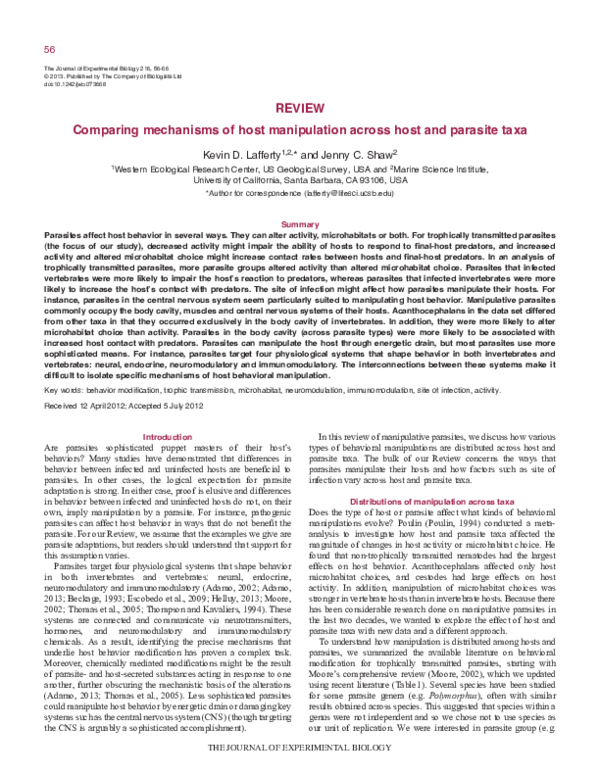(PDF) Comparing mechanisms of host manipulation across host and ...