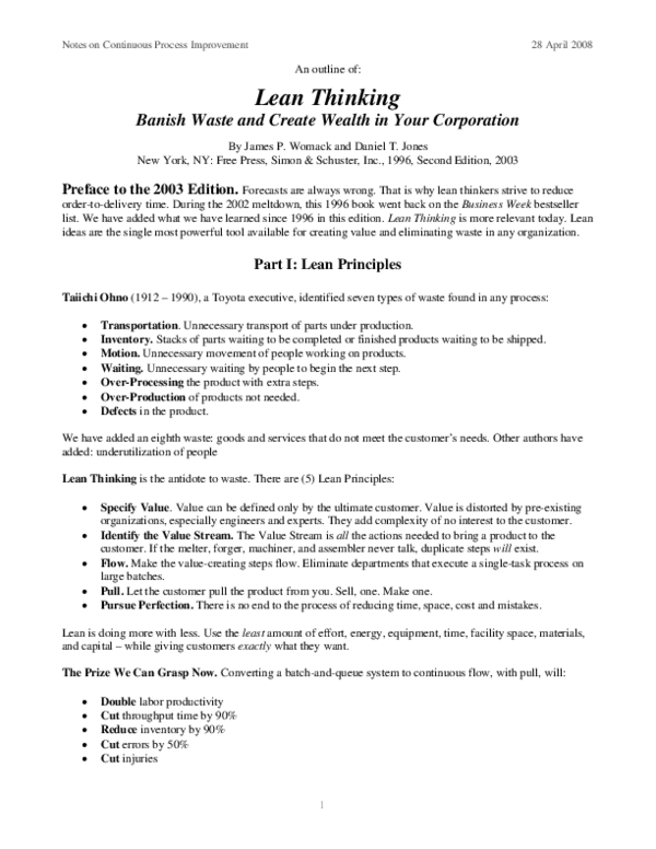 (PDF) Lean thinking, banish waste and create wealth in your corporation