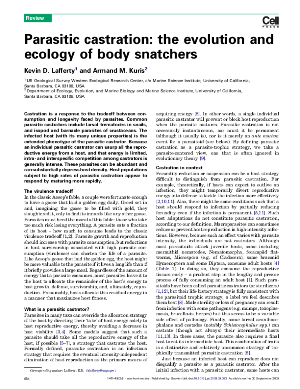 (PDF) Parasitic castration: the evolution and ecology of body snatchers