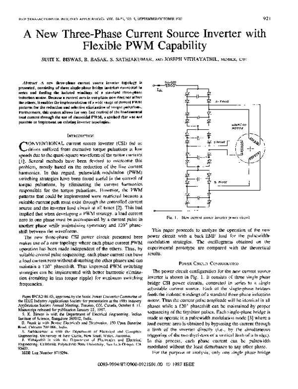 (PDF) A New Three-Phase Current Source Inverter with Flexible PWM Capability
