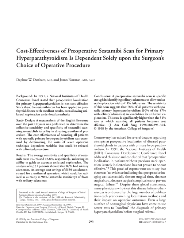 (PDF) Cost-Effectiveness of Preoperative Sestamibi Scan for Primary ...