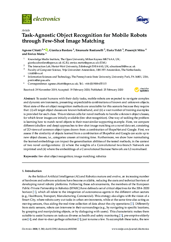 (PDF) Task-Agnostic Object Recognition for Mobile Robots through Few-Shot Image Matching