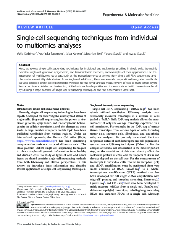 (PDF) Single-cell sequencing techniques from individual to multiomics ...