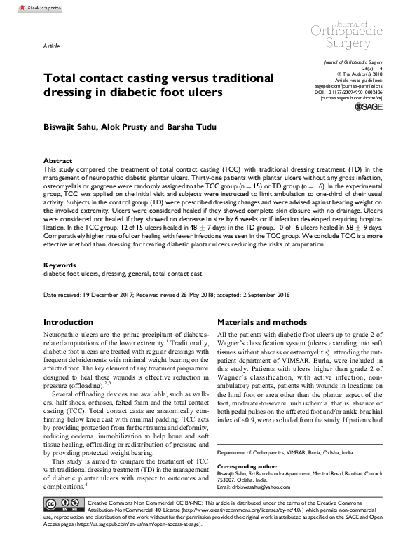 (PDF) Total contact casting versus traditional dressing in diabetic ...
